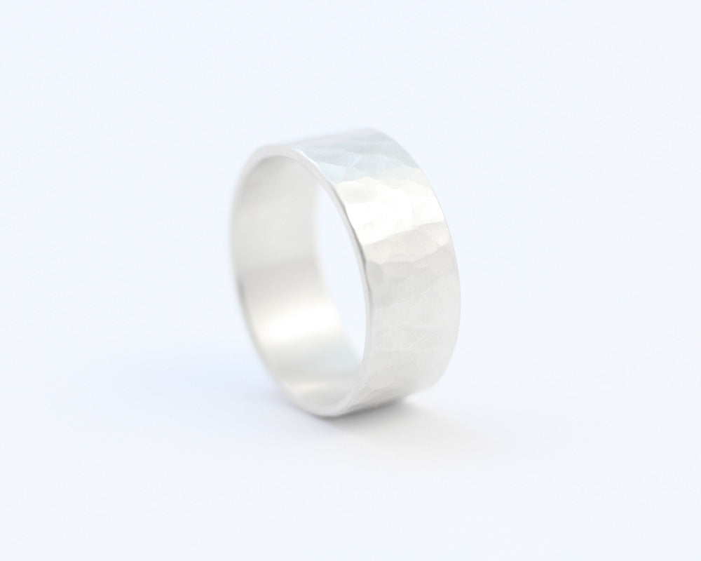 Hammered Ring Wide Silver 9mm with Engraving